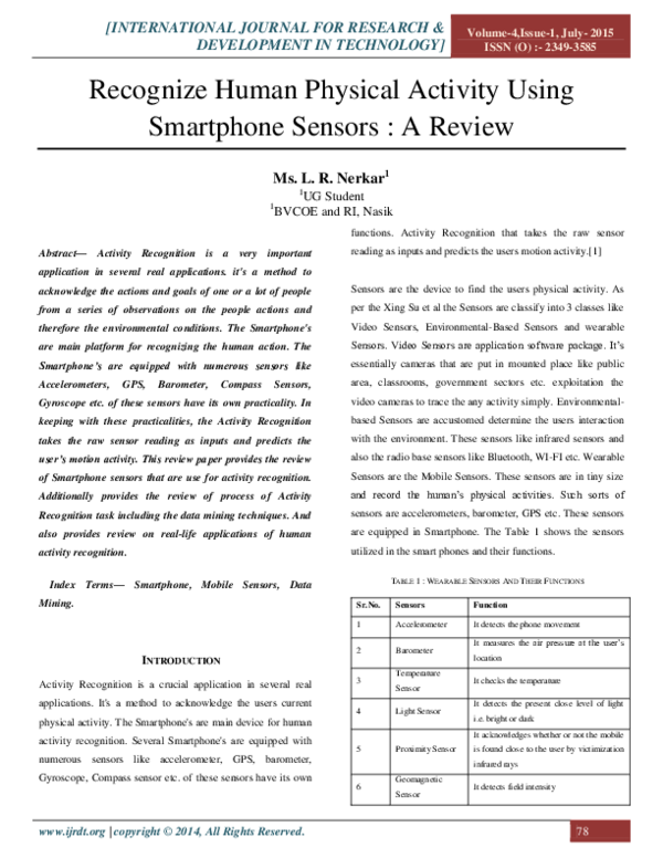 (PDF) Recognize Human Physical Activity Using Smartphone Sensors : A Review