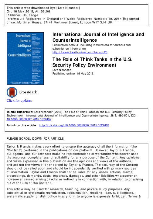 (PDF) The Role of Think Tanks in the U.S.