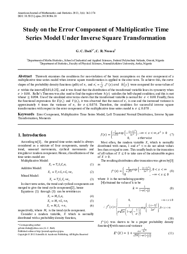 (PDF) Study on the Error Component of Multiplicative Time Series Model ...
