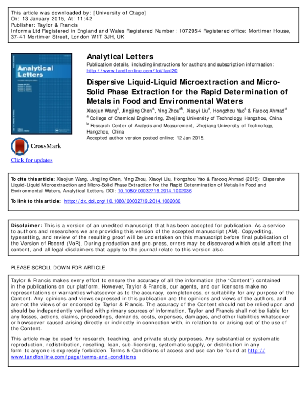 (PDF) Dispersive Liquid-Liquid Microextraction and MicroSolid Phase ...