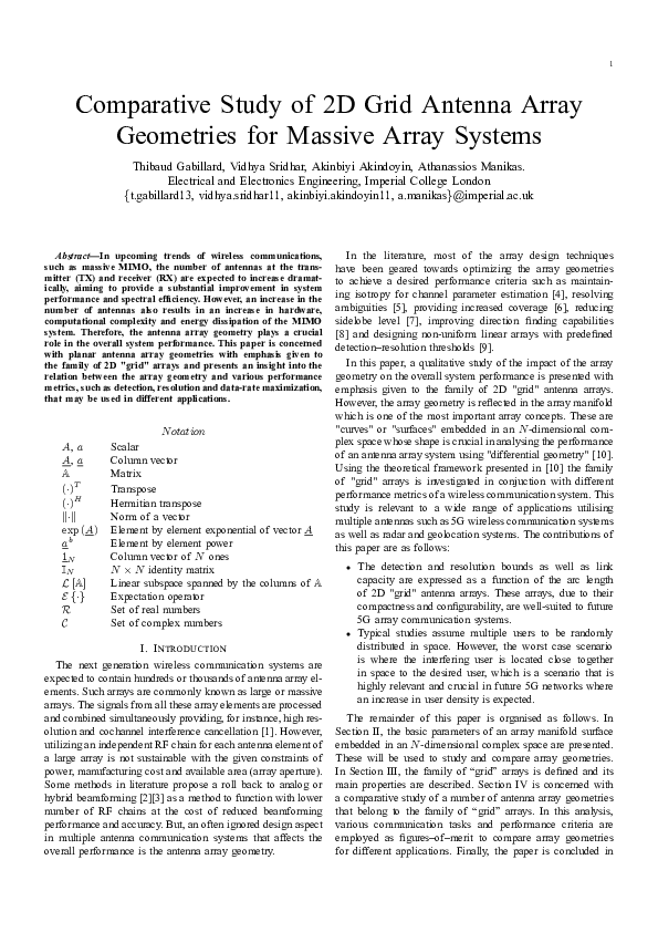 (PDF) Comparative Study of 2D Grid Antenna Array Geometries for Massive Array Systems