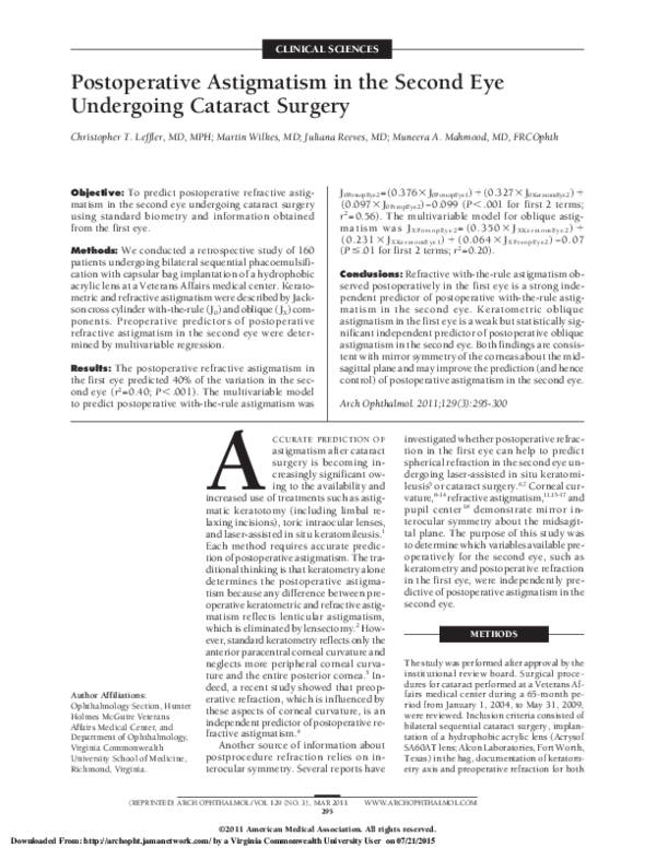 (PDF) Postoperative Astigmatism in the Second Eye Undergoing Cataract Surgery