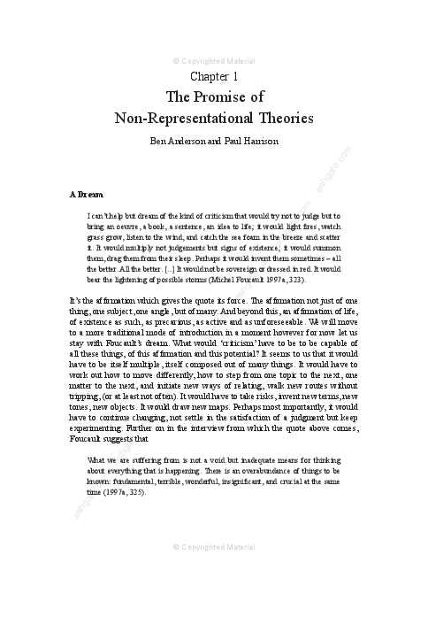 (PDF) The Promise of Non-Representational Theories