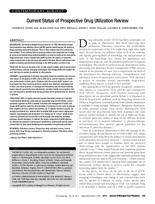 (PDF) Current Status of Prospective Drug Utilization Review