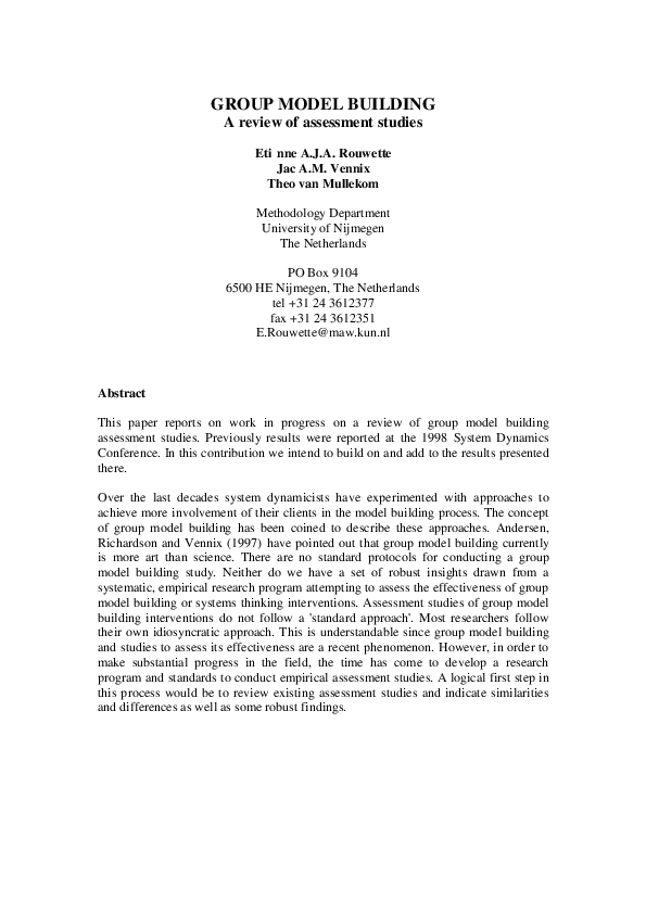 (PDF) GROUP MODEL BUILDING A review of assessment studies