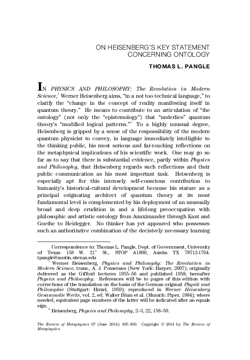 (PDF) ON HEISENBERG’S KEY STATEMENT CONCERNING ONTOLOGY