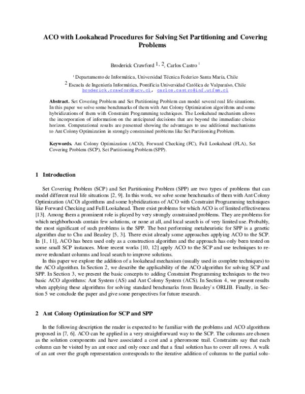 (PDF) ACO with Lookahead Procedures for Solving Set Partitioning and Covering Problems