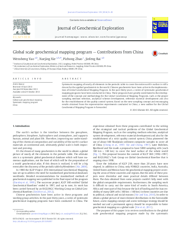(PDF) Global scale geochemical mapping program — Contributions from China