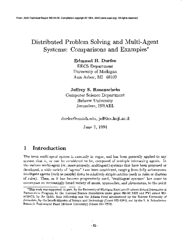 (PDF) Distributed Problem Solving and Multi-Agent Systems: Comparisons and Examples