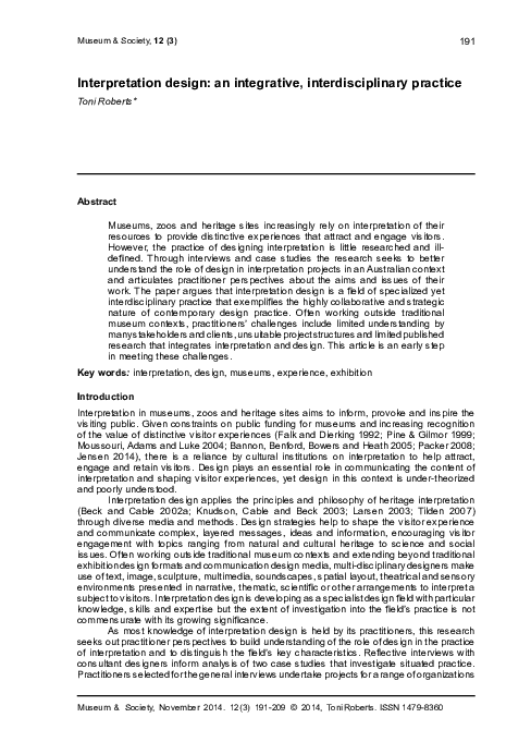 (PDF) Interpretation Design: an integrative, interdisciplinary practice