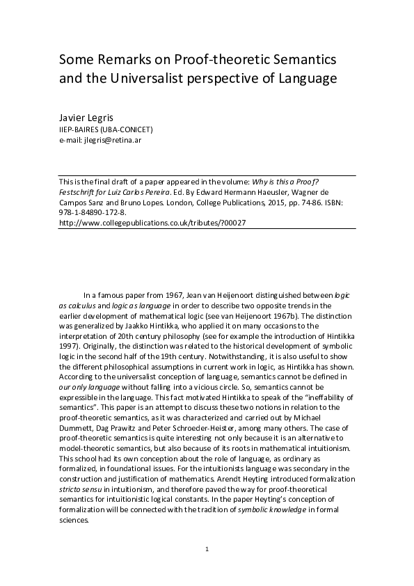 Some Remarks on Proof-theoretic Semantics and the Universalist ...