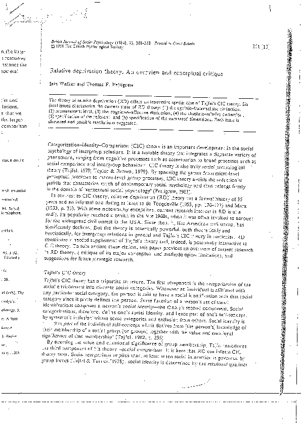(PDF) Relative deprivation theory: An overview and conceptual critique