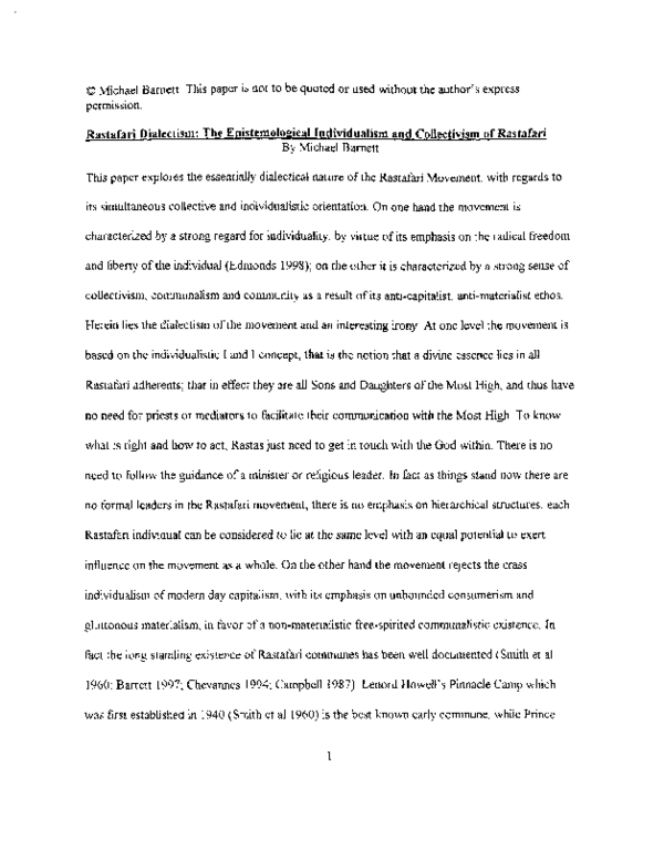 (PDF) Rastafari Dialectism: The E~istemoloeicalIndividualism and ...