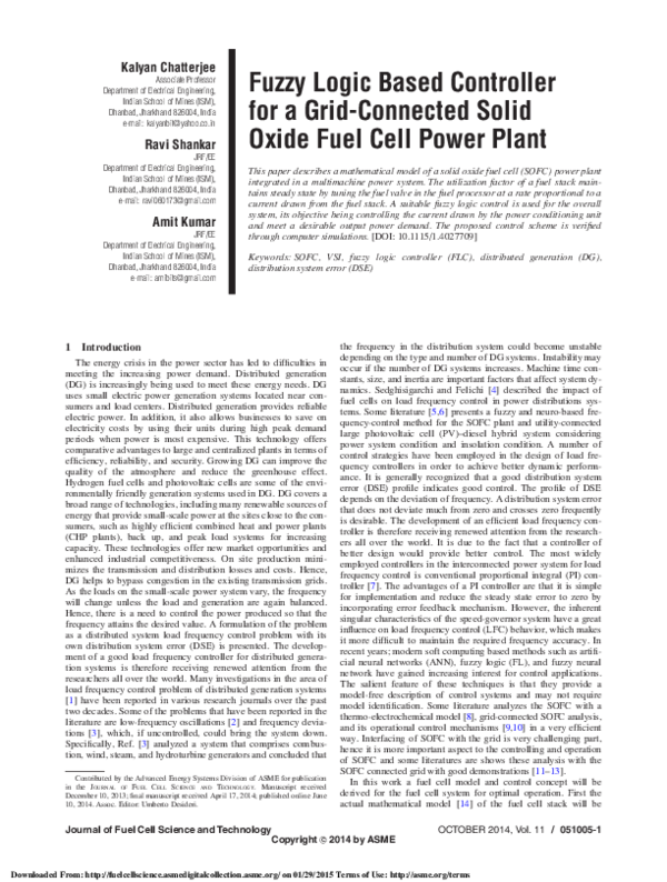 (PDF) Fuzzy Logic Based Controller for a Grid-Connected Solid Oxide Fuel Cell Power Plant
