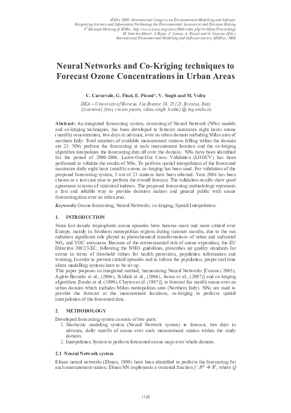 (PDF) Neural Networks and Co-Kriging techniques to Forecast Ozone Concentrations in Urban Areas