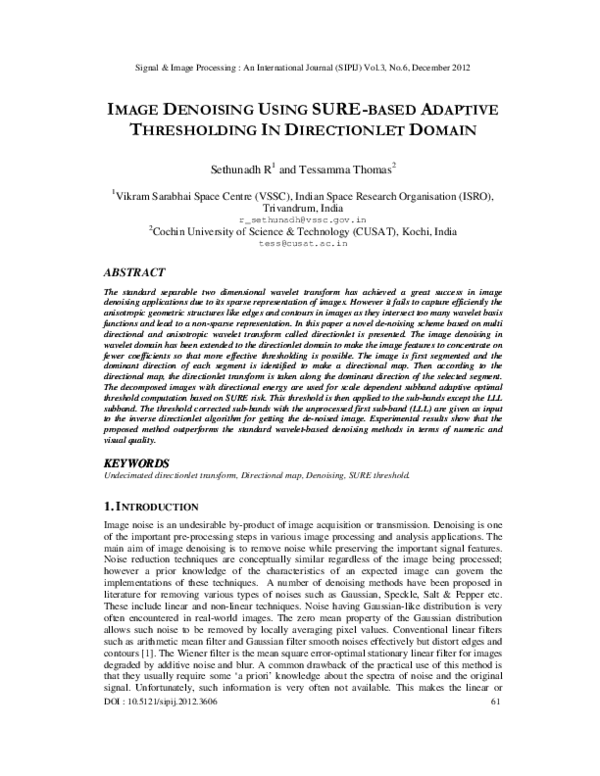 Pdf Image Denoising Using Sure Based Adaptive Thresholding In