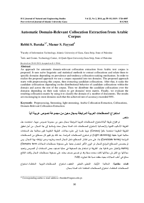 Pdf Automatic Domain Relevant Collocation Extraction From Arabic Corpus