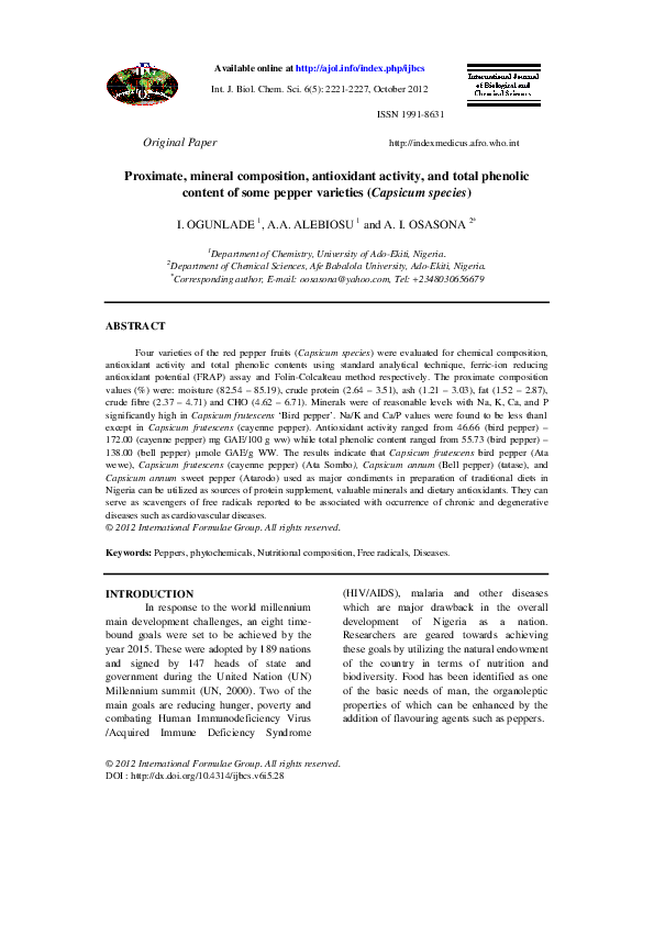 Pdf Proximate Mineral Composition Antioxidant Activity And Total Phenolic Content Of Some