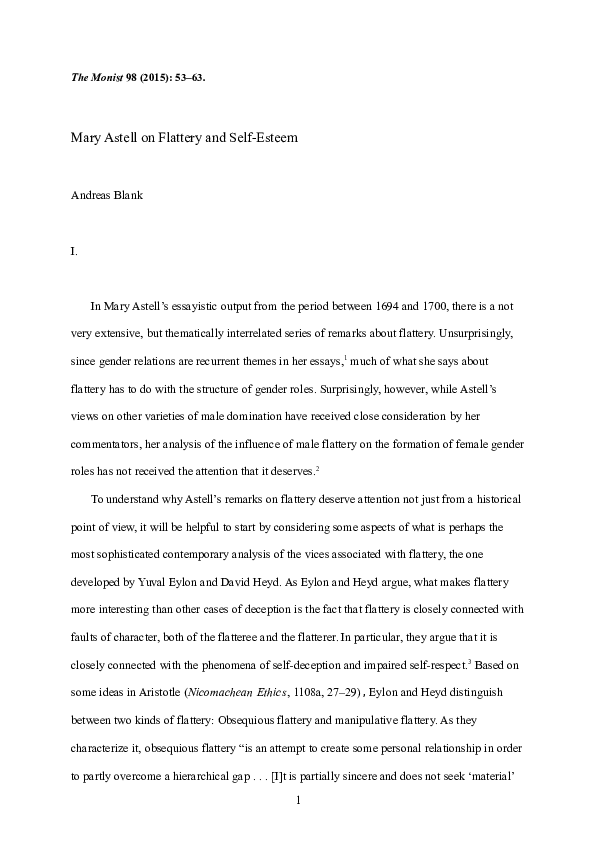 (DOC) Mary Astell on Flattery and Self-Esteem