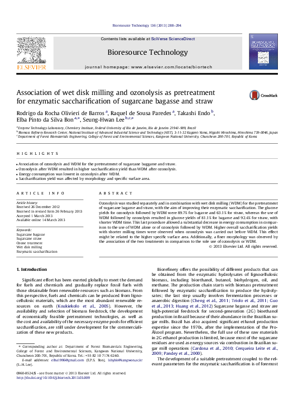 (PDF) Association of wet disk milling and ozonolysis as pretreatment ...