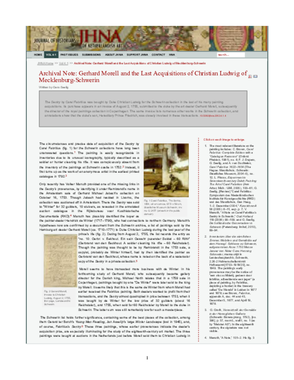 Archival Note: Gerhard Morell and the Last Acquisitions of Christian ...