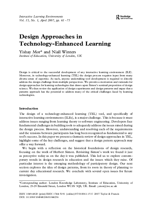 (PDF) Design approaches in technology-enhanced learning