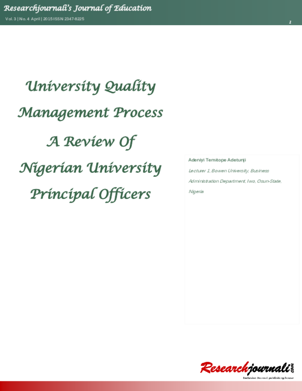 (PDF) University Quality Management Process A Review Of Nigerian ...