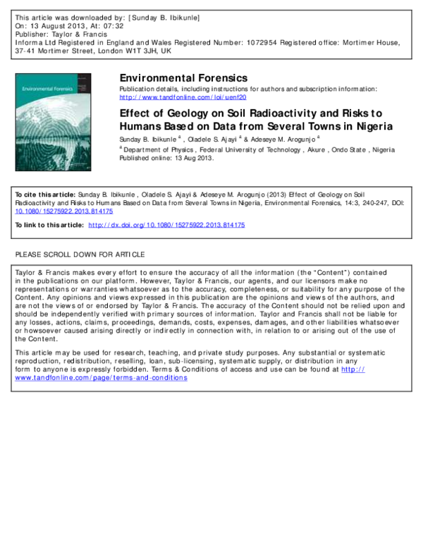 (PDF) Environmental Forensics Effect of Geology on Soil Radioactivity ...
