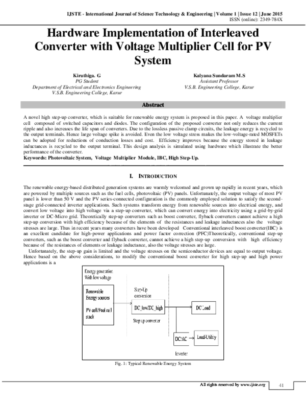 (PDF) Hardware Implementation of Interleaved Boost Converter with Voltage Multiplier Cell for PV ...