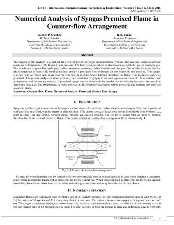(PDF) Numerical Analysis of Syngas Premixed Flame in Counter-flow Arrangement