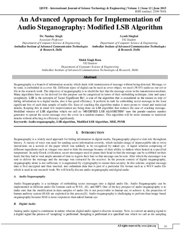 (PDF) An Advanced Approach for Implementation of Audio Steganography ...