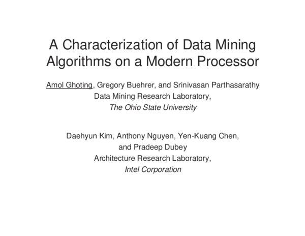 Pdf A Characterization Of Data Mining Workloads On A Modern Processor