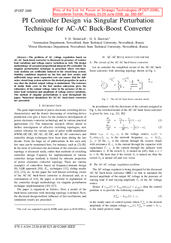 Pdf Pi Controller Design Via Singular Perturbation Technique For Ac