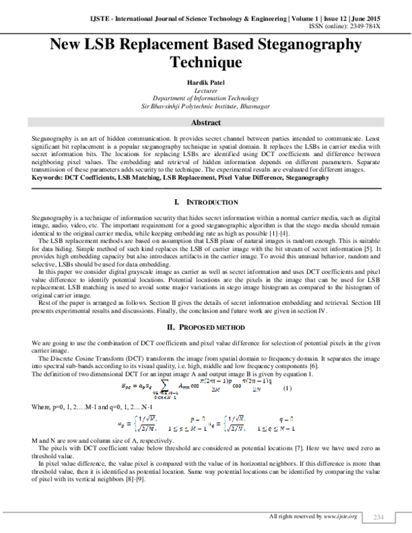(PDF) New LSB Replacement based Steganography Technique