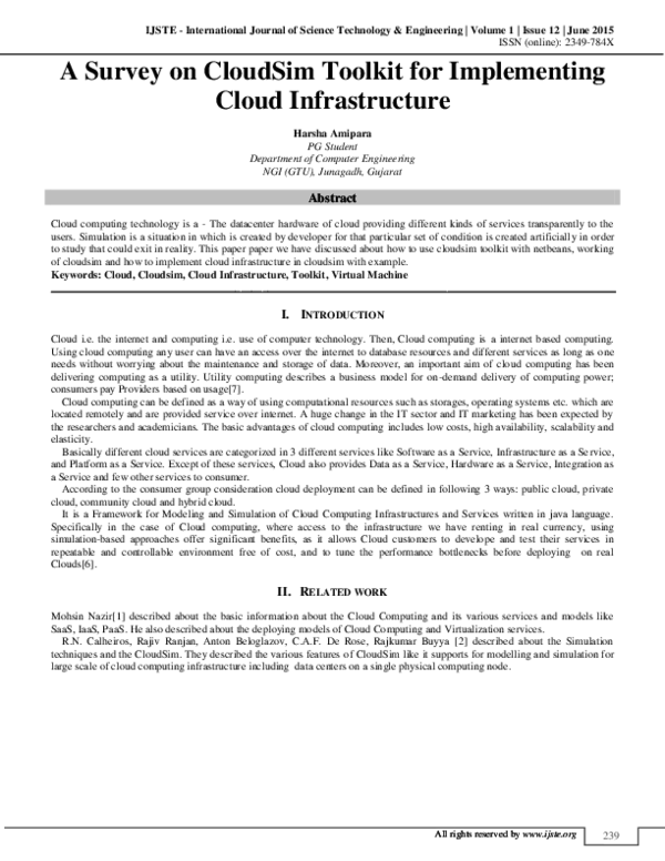 (PDF) A Survey on Cloudsim Toolkit for Implementing Cloud Infrastructure