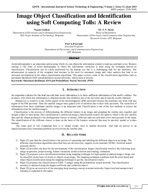 Pdf Image Object Classification And Identification Using Soft Computing Tools A Review