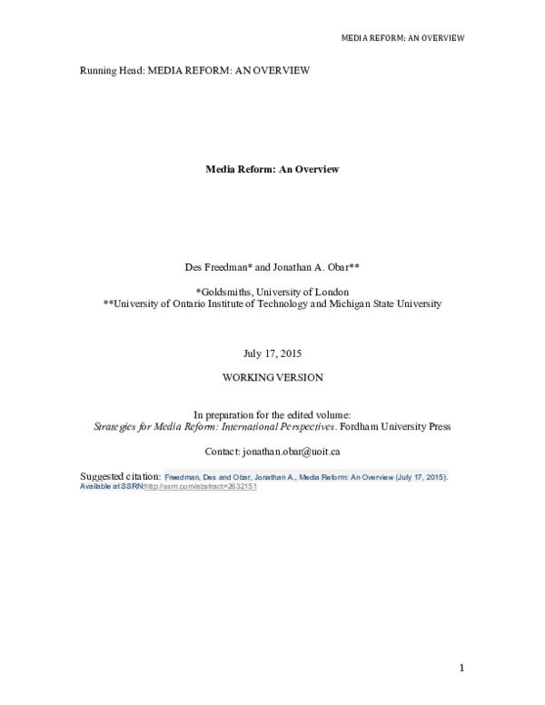 (PDF) Media Reform: An Overview