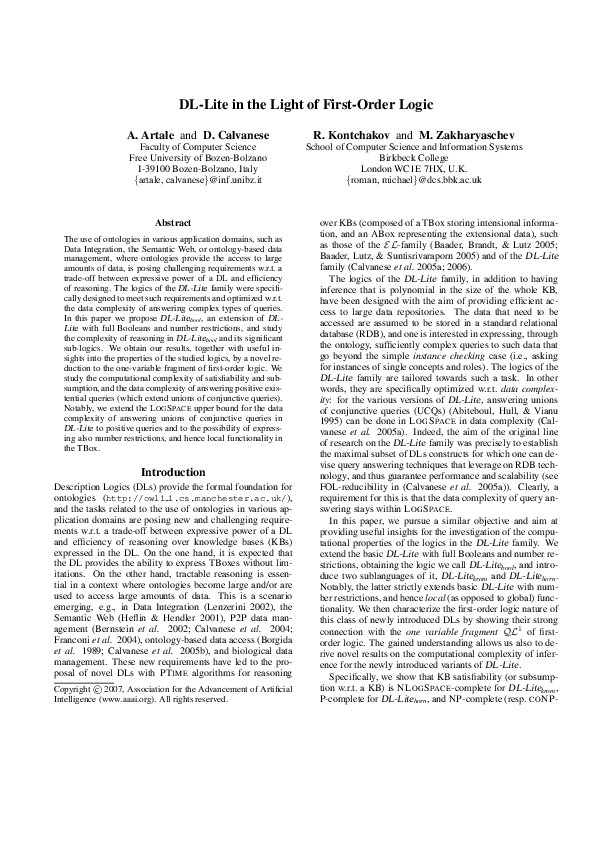(PDF) DL-Lite in the Light of First-Order Logic | Michael Zakharyaschev ...