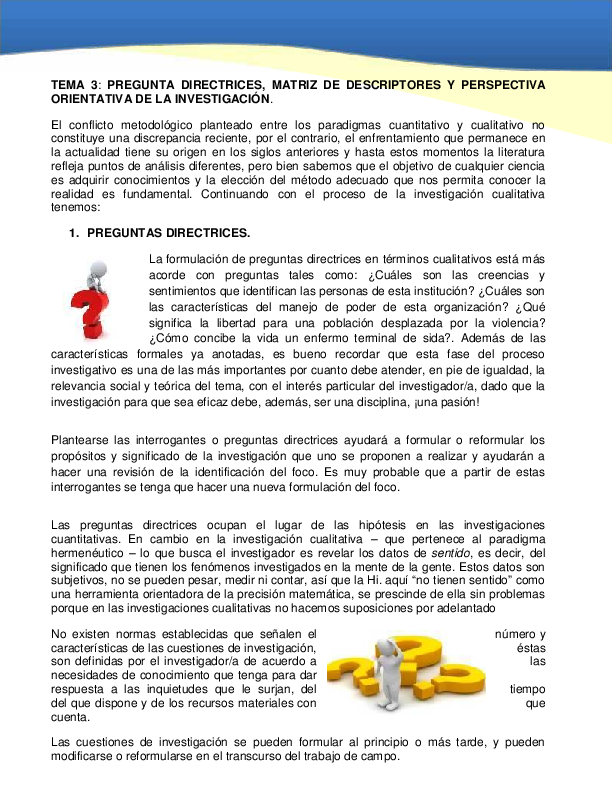 (PDF) Tema 3: Pregunta Directrices, Matriz de Descriptores y ...
