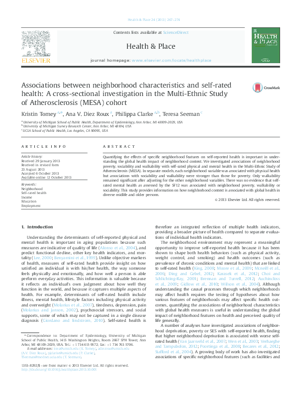 (PDF) Associations between neighborhood characteristics and self-rated health: A cross-sectional ...