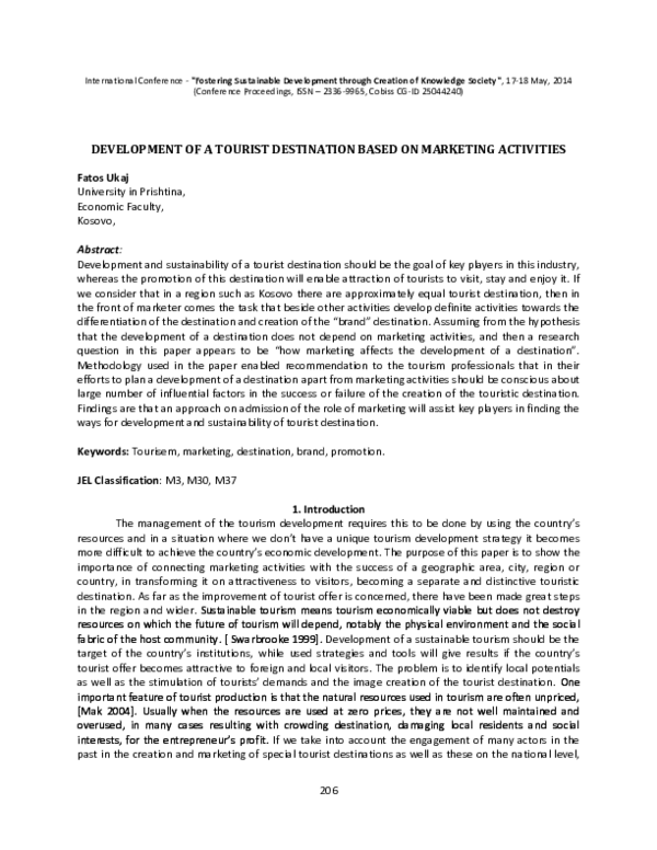 (PDF) Fatos Ukaj - Development of a tourist destination based on ...