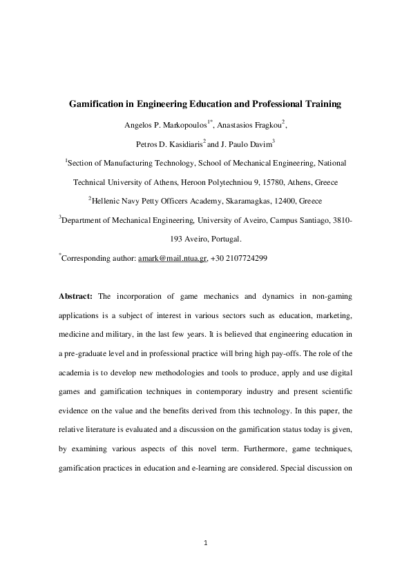 (PDF) Gamification in engineering education and professional training