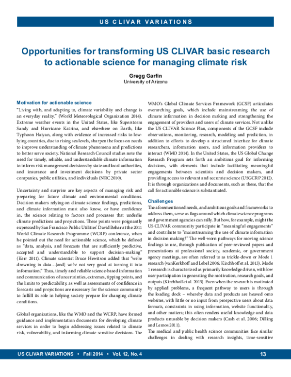 (PDF) Opportunities for transforming US CLIVAR basic research to ...