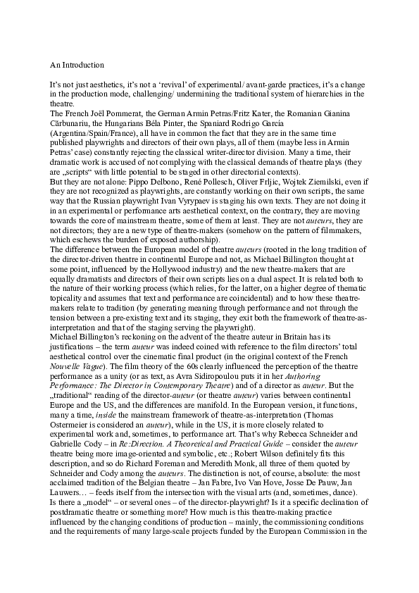 An Introduction (Iulia Popovici (ed.), The End of Directing, The ...