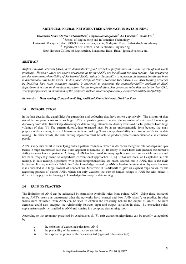 (PDF) ARTIFICIAL NEURAL NETWORK TREE APPROACH IN DATA MINING