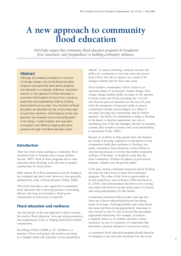 (PDF) A new approach to community flood education