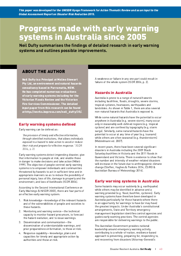 Progress made with early warning systems in Australia since 2005