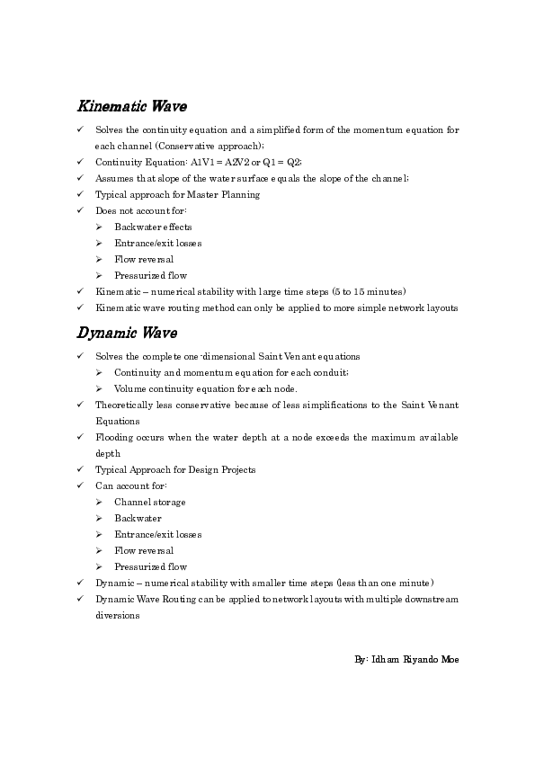 (PDF) Perbedaan Kinematic Wave Routing & Dynamic Wave Routing [in English]
