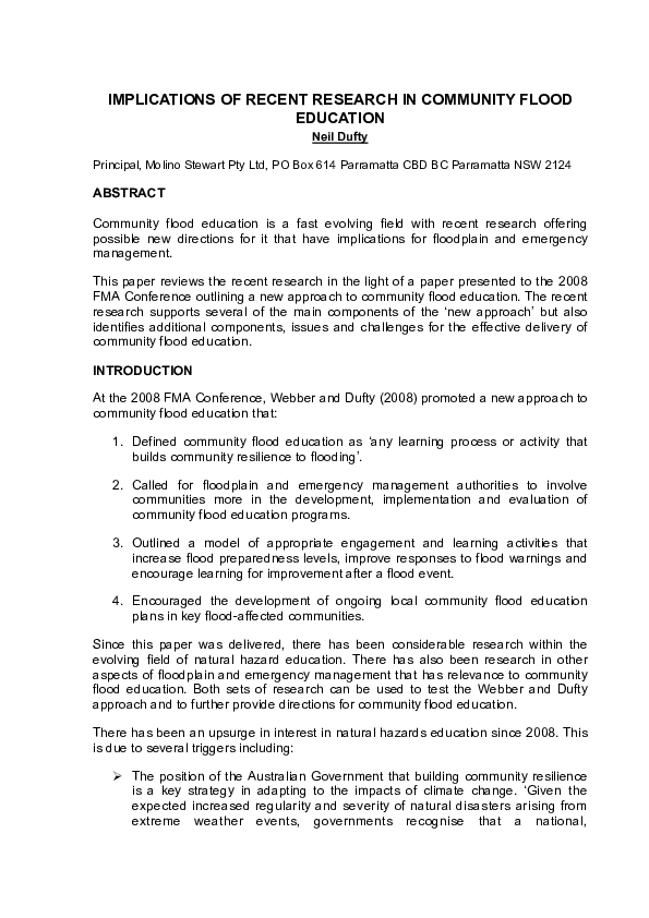 (PDF) Implications of recent research in flood education