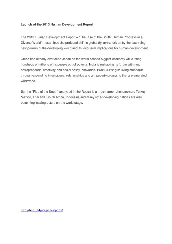 (PDF) Launch of the 2013 Human Development Report